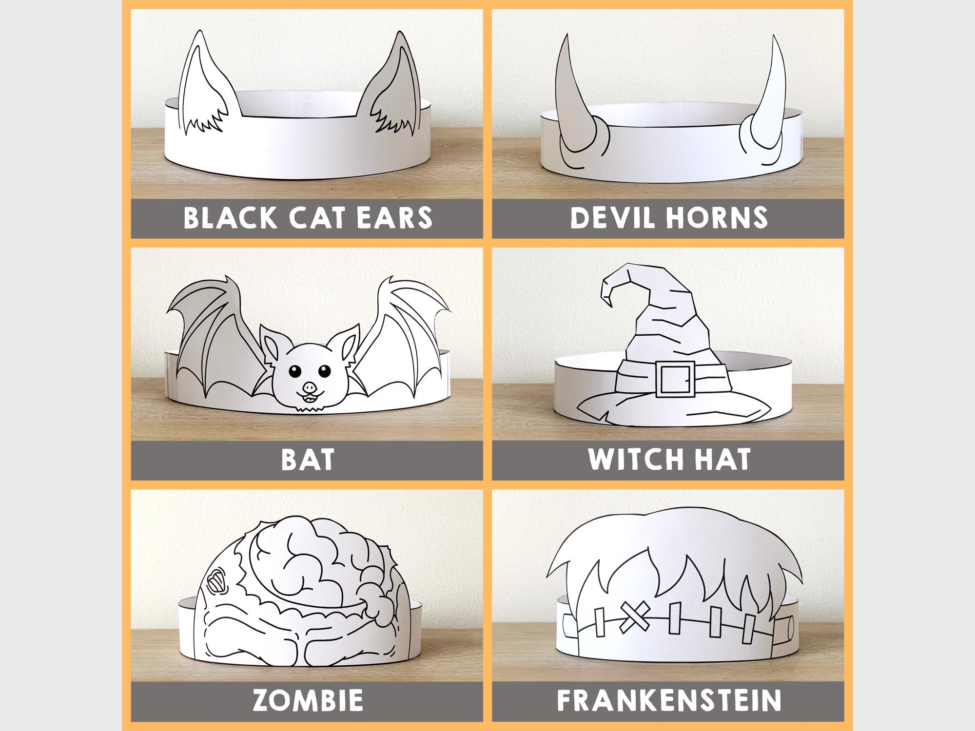 Halloween Paper Crowns Witch Zombie Bat Devil Frankenstein Printable ...