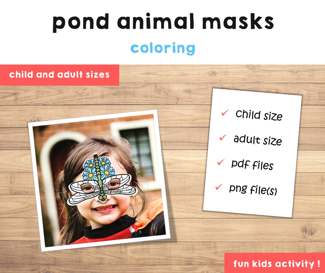 Pond animals paper mask craft activity coloring for kids | Etsy