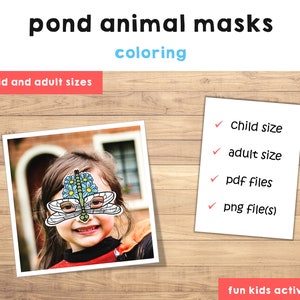 Pond Animals Paper Mask Craft Activity Coloring for Kids, Duck, Frog ...