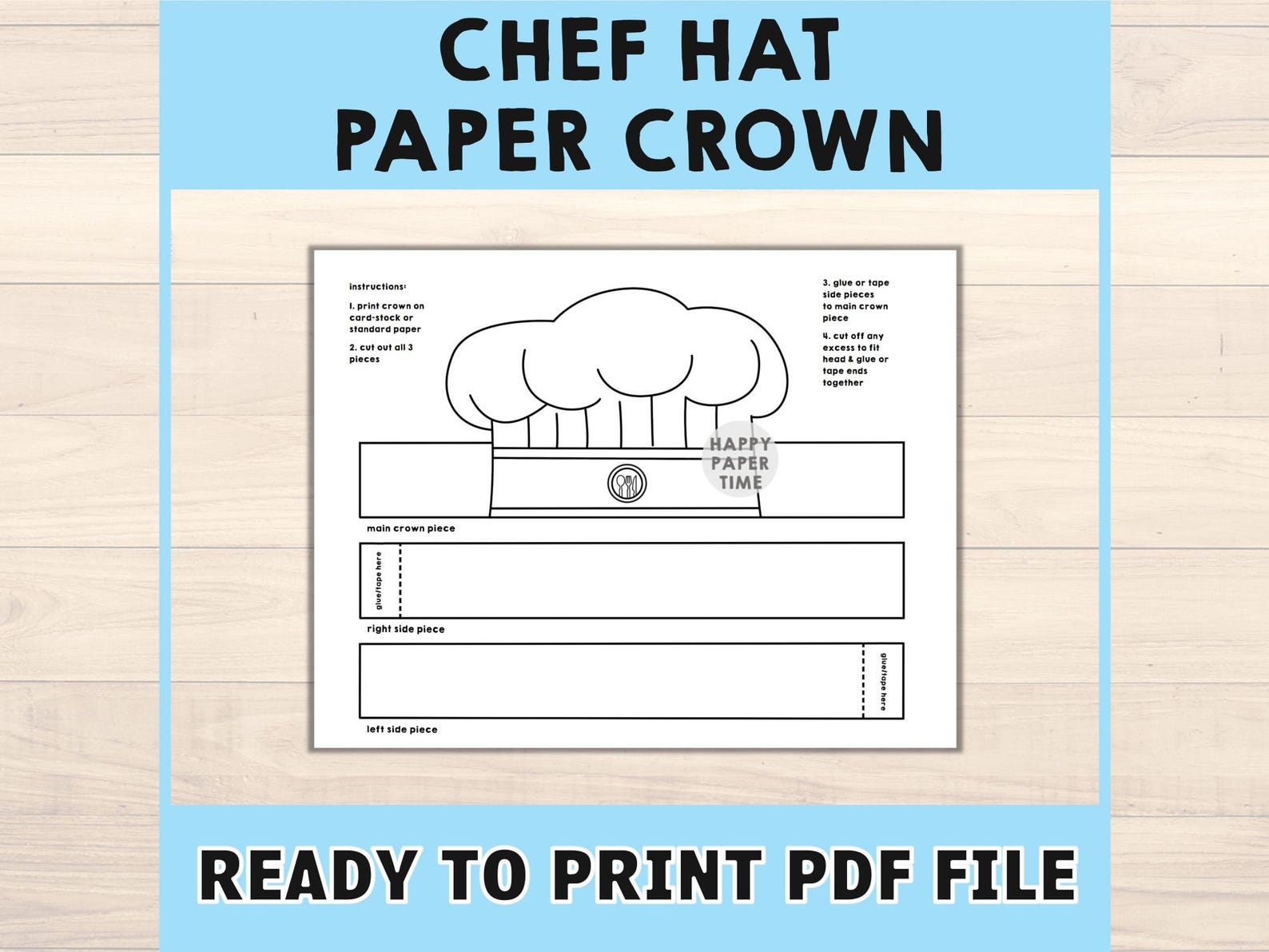 Chef Hat Cook Paper Crown Restaurant Party Coloring Printable Kids ...