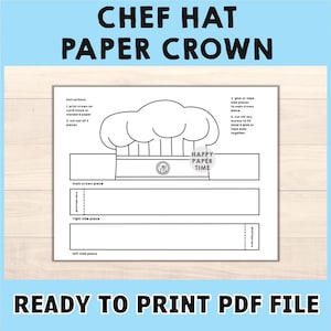 Chef Hat Cook Paper Crown Restaurant Party Coloring Printable Kids ...