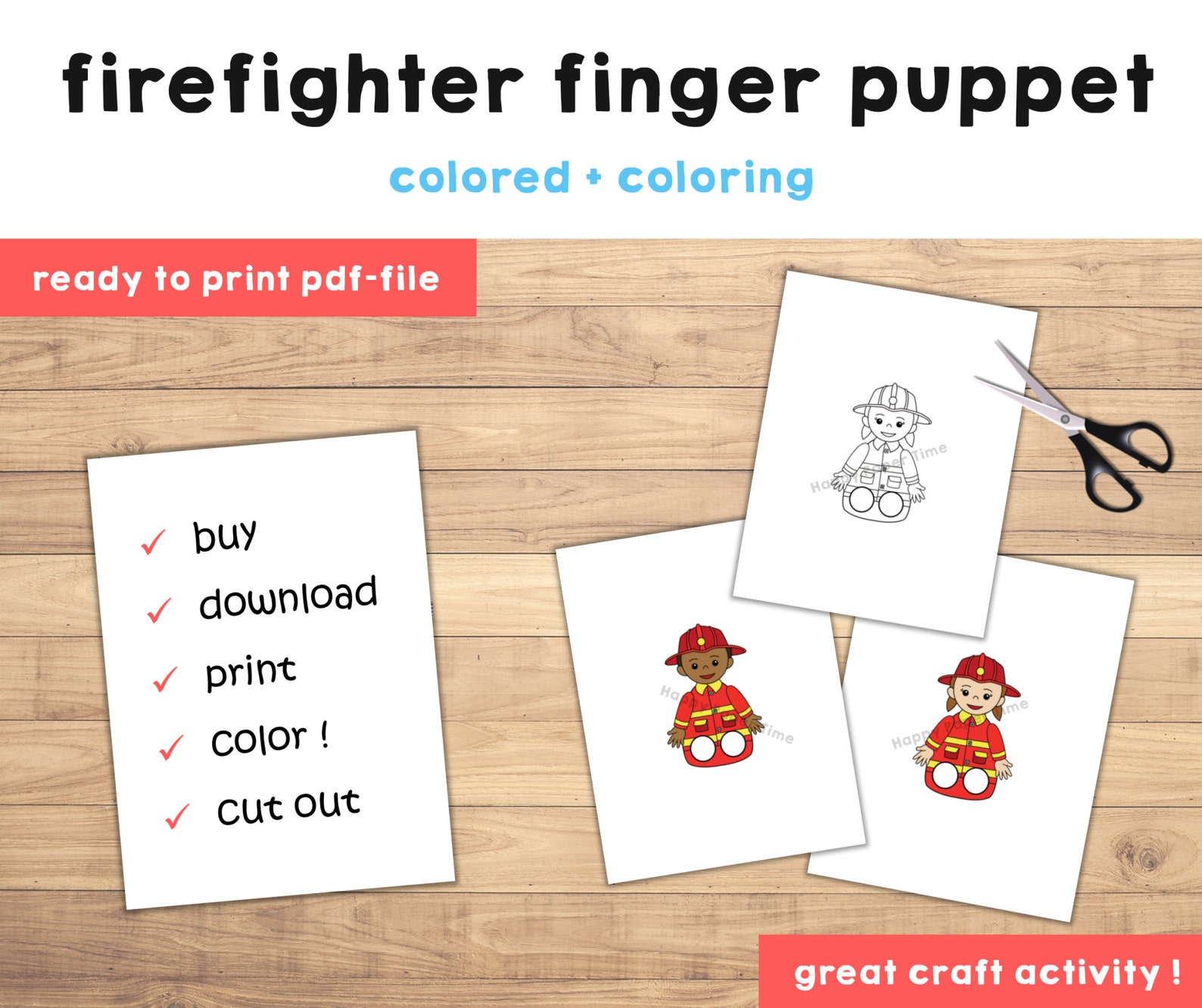 Firefighter Paper Craft Printable Community Helper Finger - Etsy