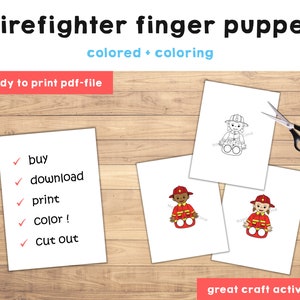 Firefighter Paper Craft Printable Community Helper Finger Puppet Kids ...