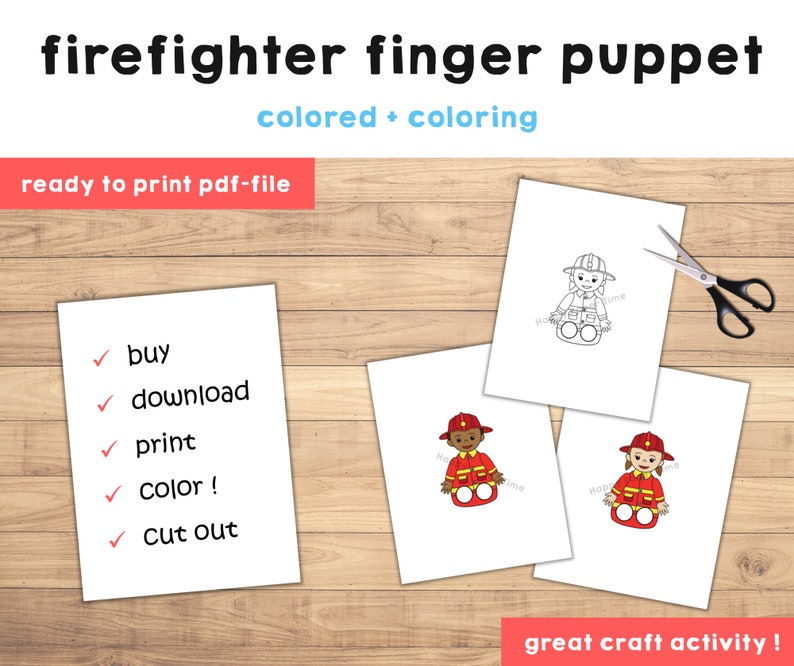 Firefighter Paper Craft Printable Community Helper Finger - Etsy