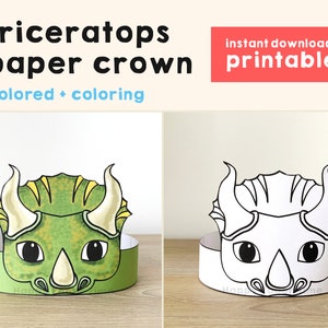Triceratops Paper Crown Party Coloring Printable Kids Craft Dinosaur ...