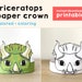 Triceratops Paper Crown Party Coloring Printable Kids Craft Dinosaur ...