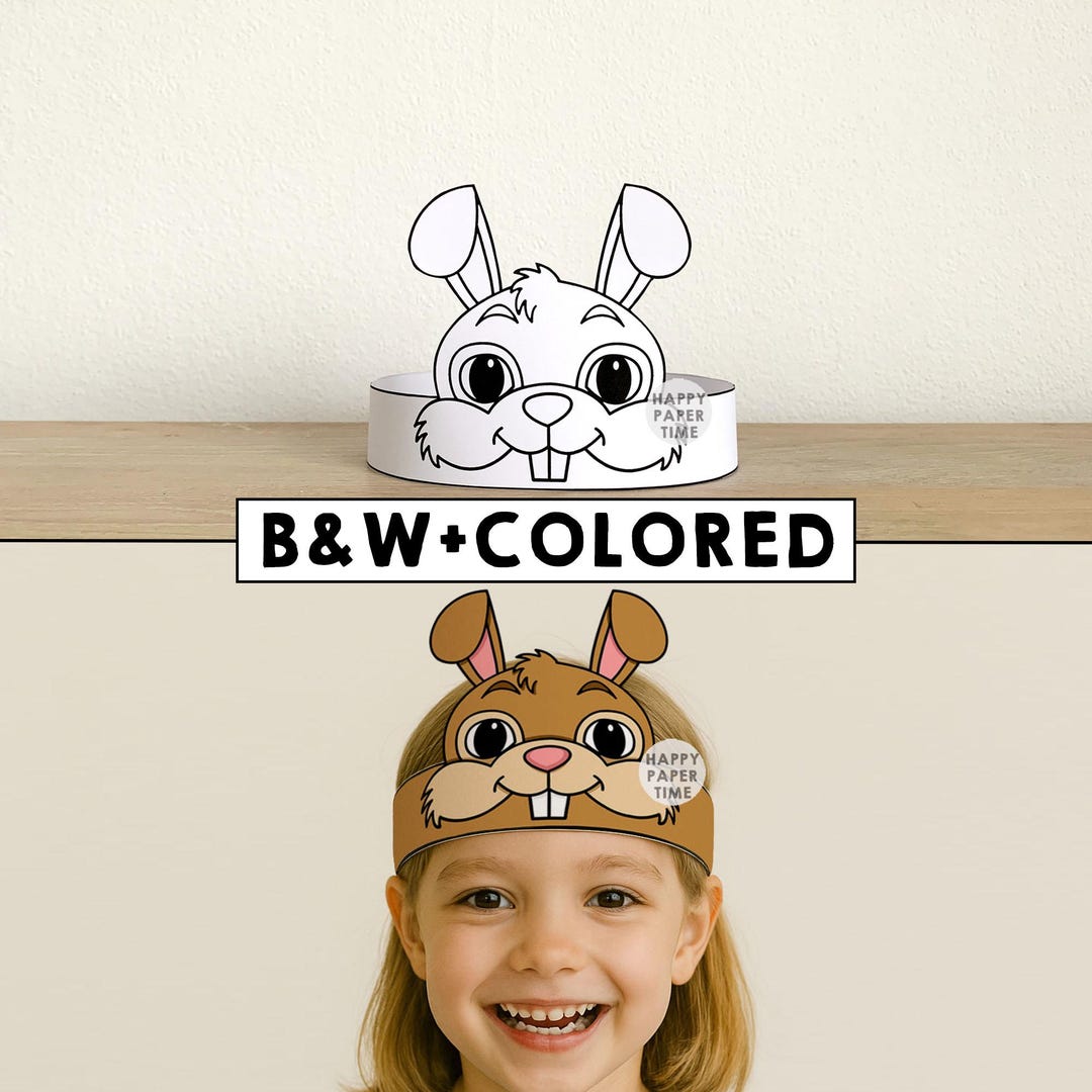 Bunny Paper Crown Headband Coloring Pet Animal Printable Kids Craft ...