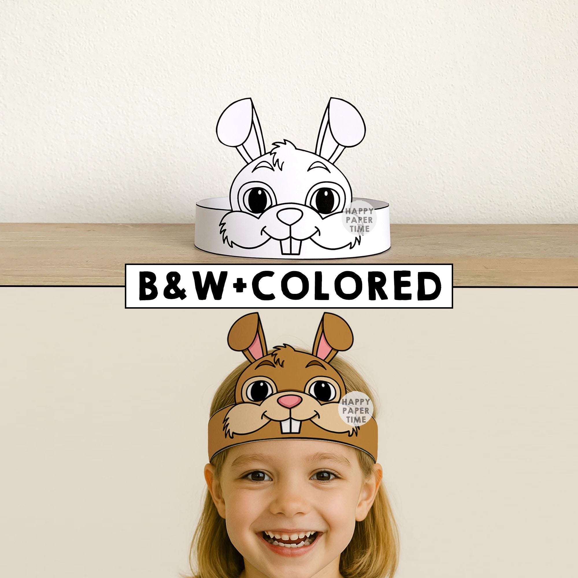 Bunny Paper Crown Headband Coloring Pet Animal Printable Kids Craft ...