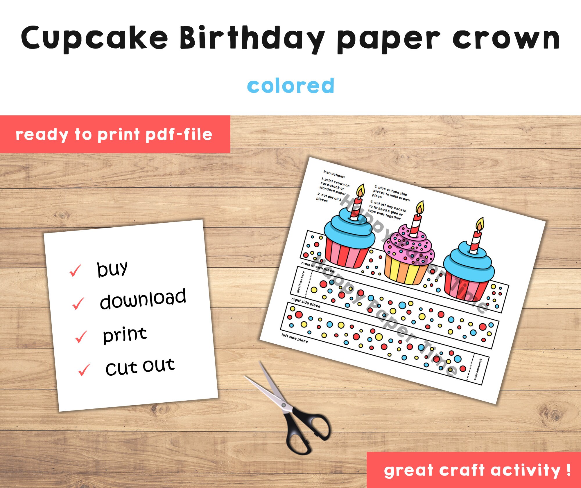 Birthday Cupcake Paper Crown Party Activity Printable Kids - Etsy