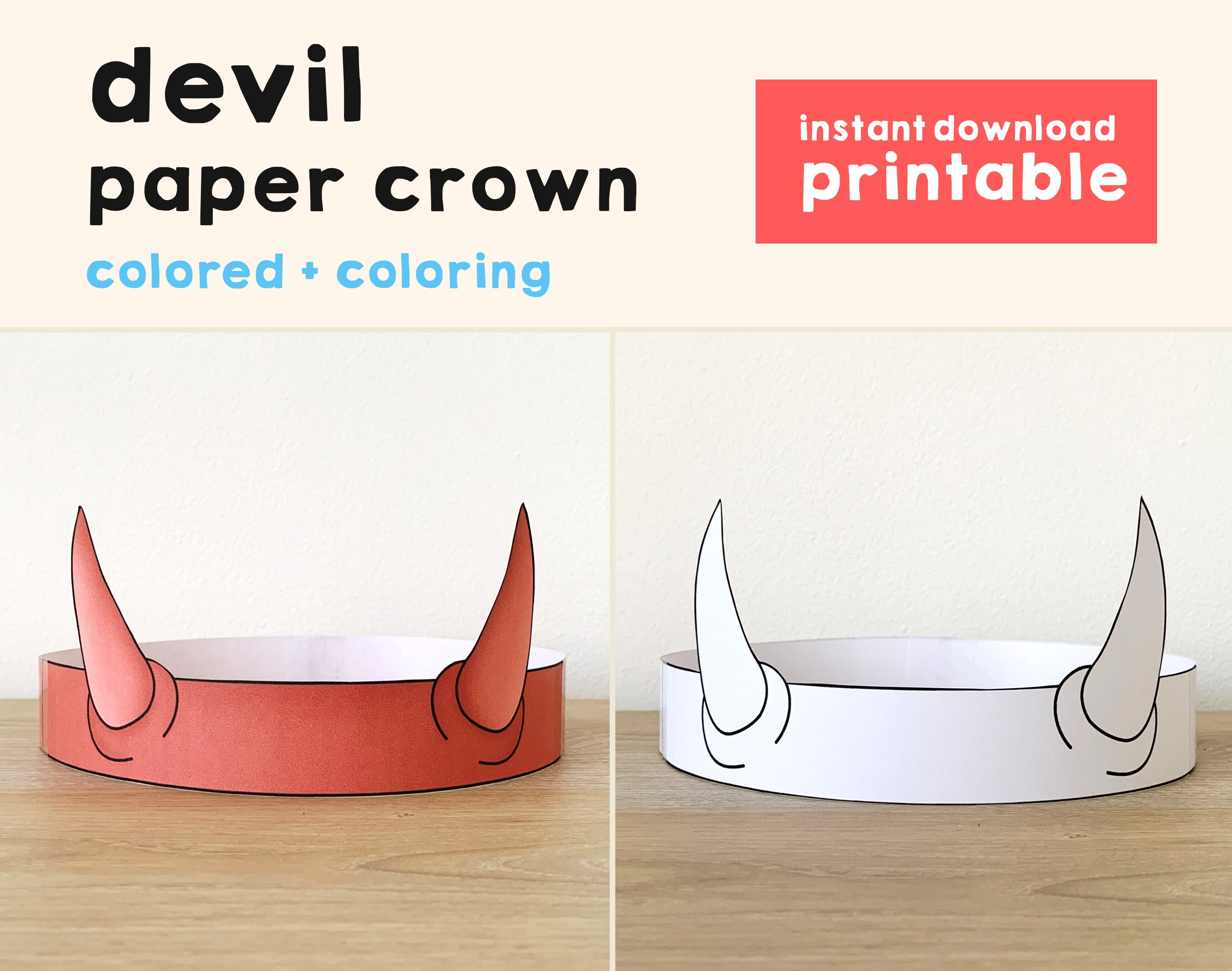 Devil Horns Paper Crown Party Coloring Printable Kids Craft | Etsy