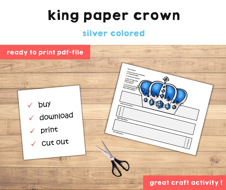 King Paper Crown Prince Silver Royal Printable Kids Craft Birthday ...