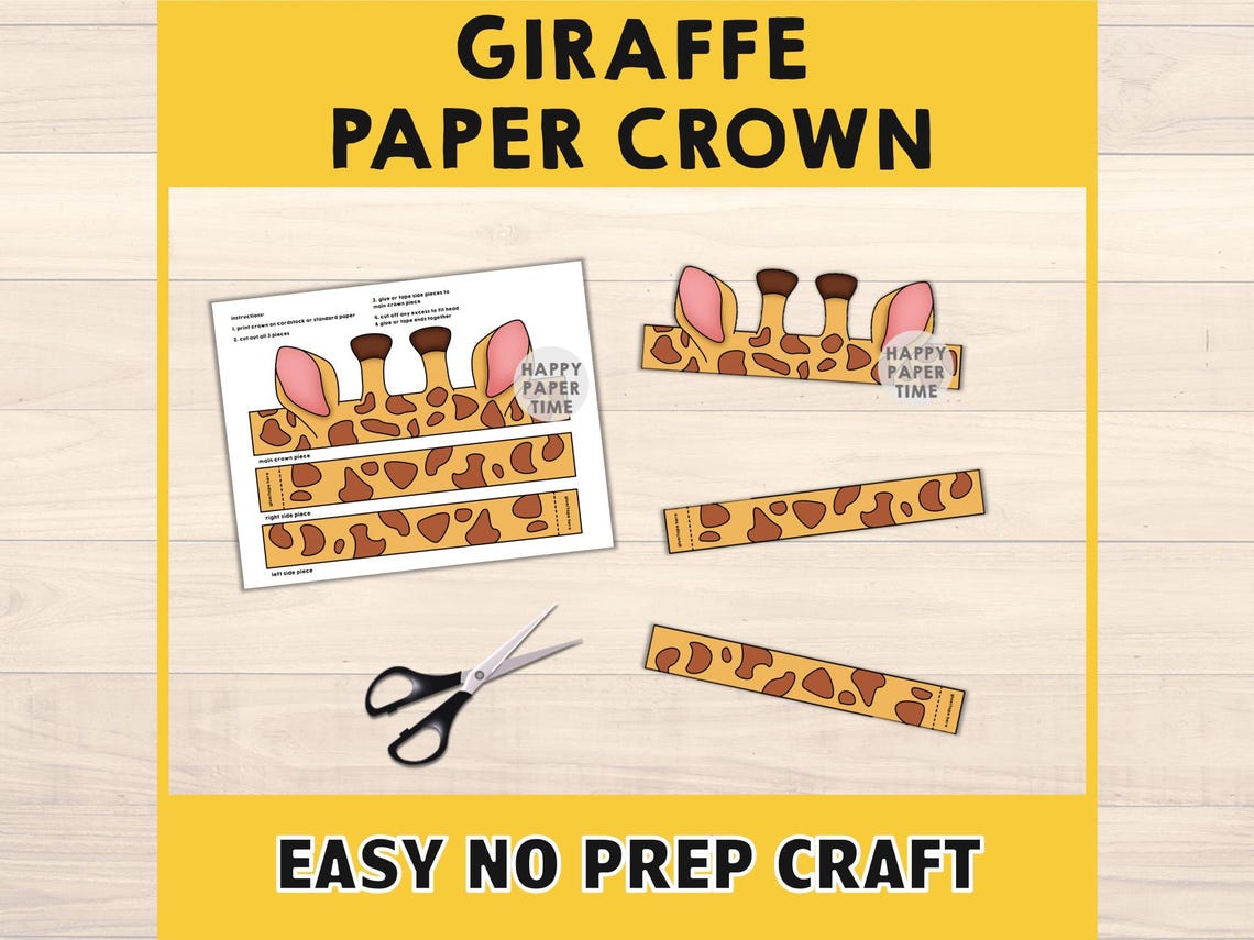 Giraffe Ears Paper Crown Party Coloring Printable Kids Craft Safari ...