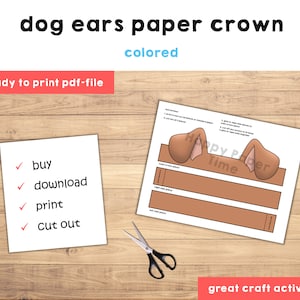 Dog Ears Paper Crown Party Coloring Printable Kids Craft Puppy Costume ...