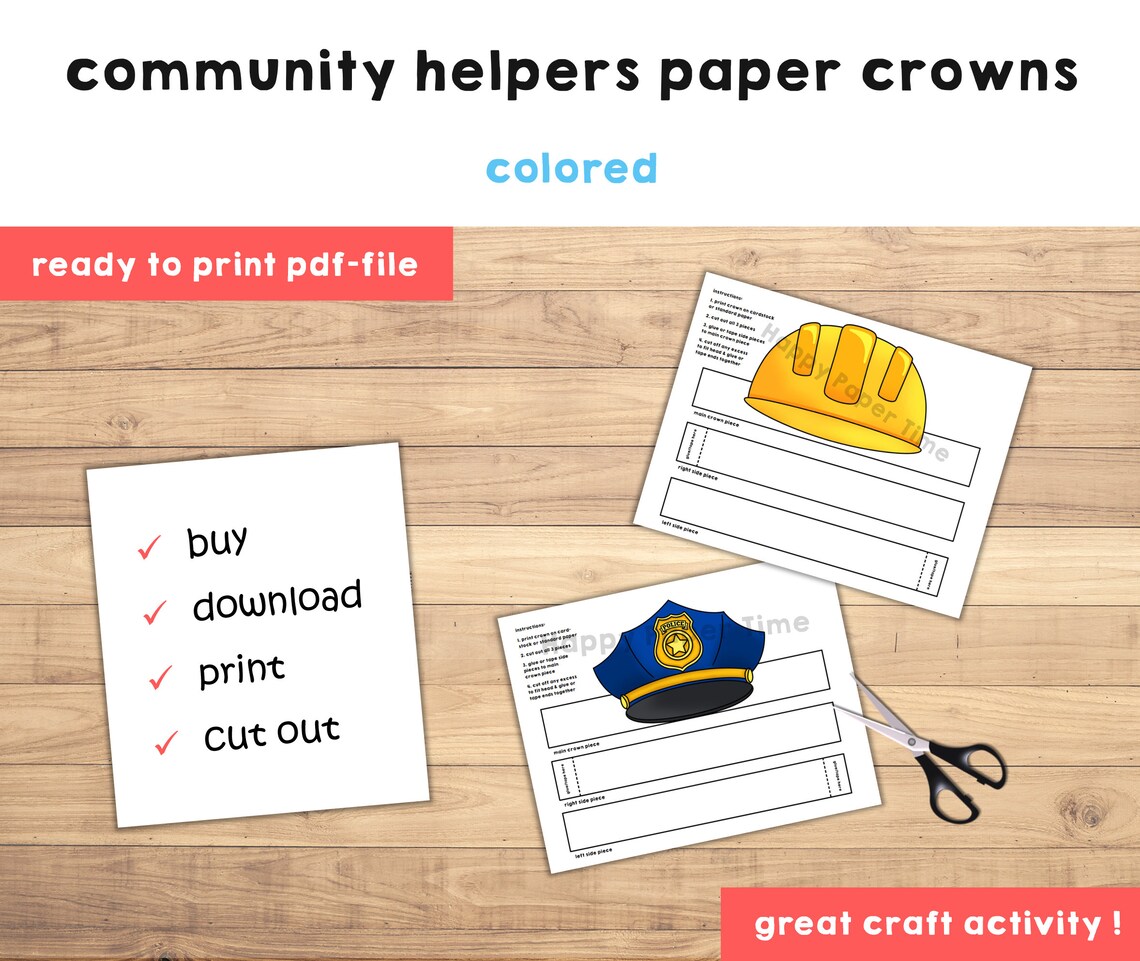 Community Helpers Paper Crowns Police Builder Farmer Nurse - Etsy