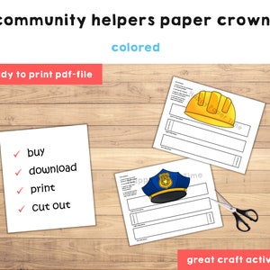 Community Helpers Paper Crowns Police Builder Farmer Nurse Mail Carrier ...
