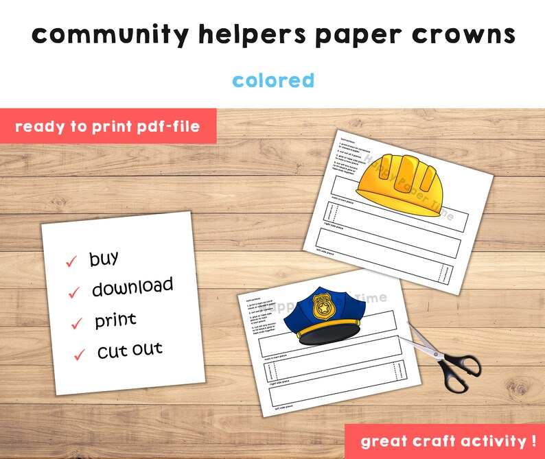 Community Helpers Paper Crowns Police Builder Farmer Nurse - Etsy