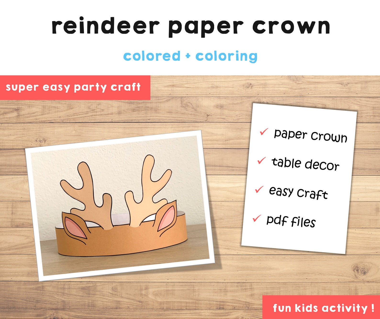 Reindeer Paper Crown Hat Christmas Winter Holiday Party - Etsy