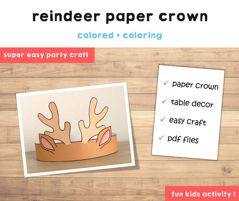 Reindeer Paper Crown Hat Christmas Winter Holiday Party - Etsy