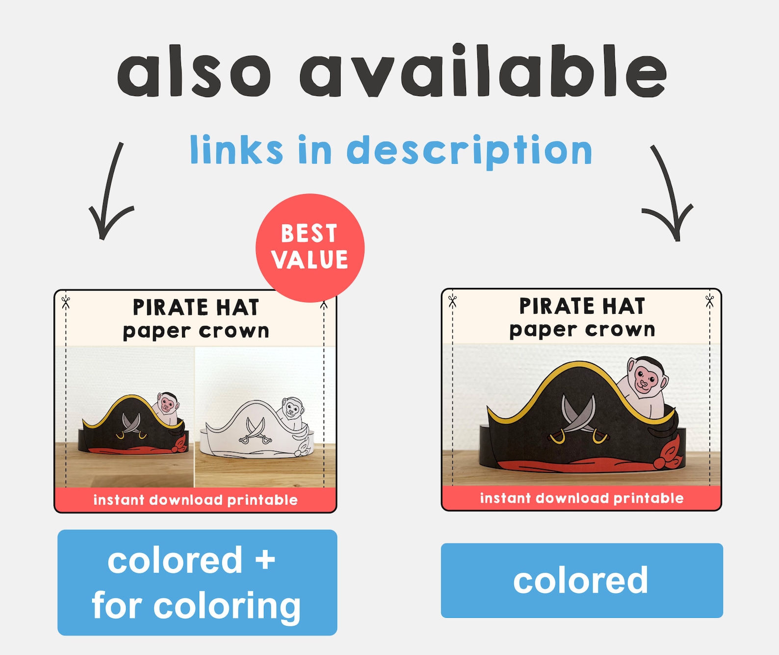 Pirate Hat Paper Crown Template Pirate Captain Party Headband Coloring ...