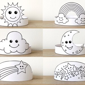 Astronomy Paper Crowns Coloring Sun Rainbow Moon Cloud Shooting Stars ...