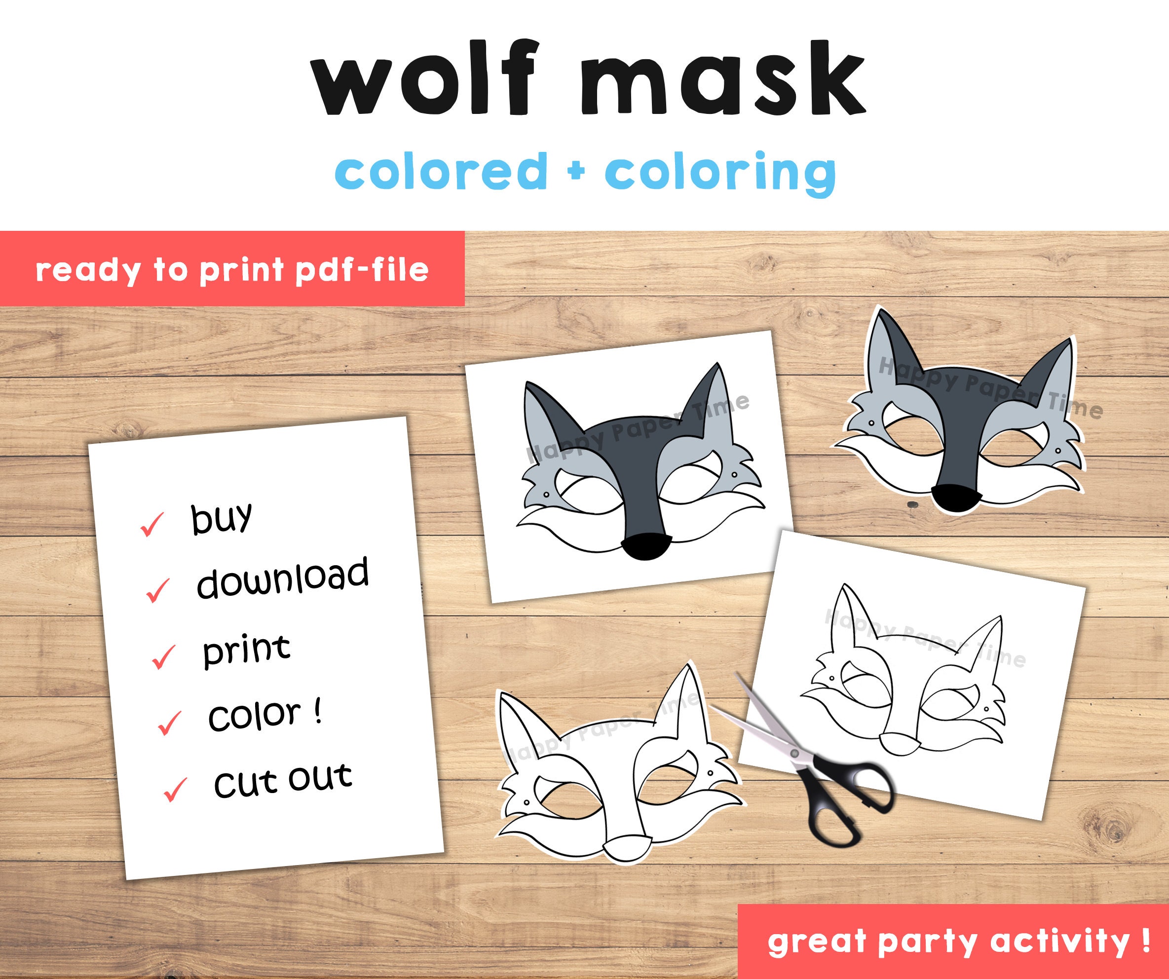 Wolf Mask Woodland Mask Animal Mask Party Favor Wolf Printable | Etsy
