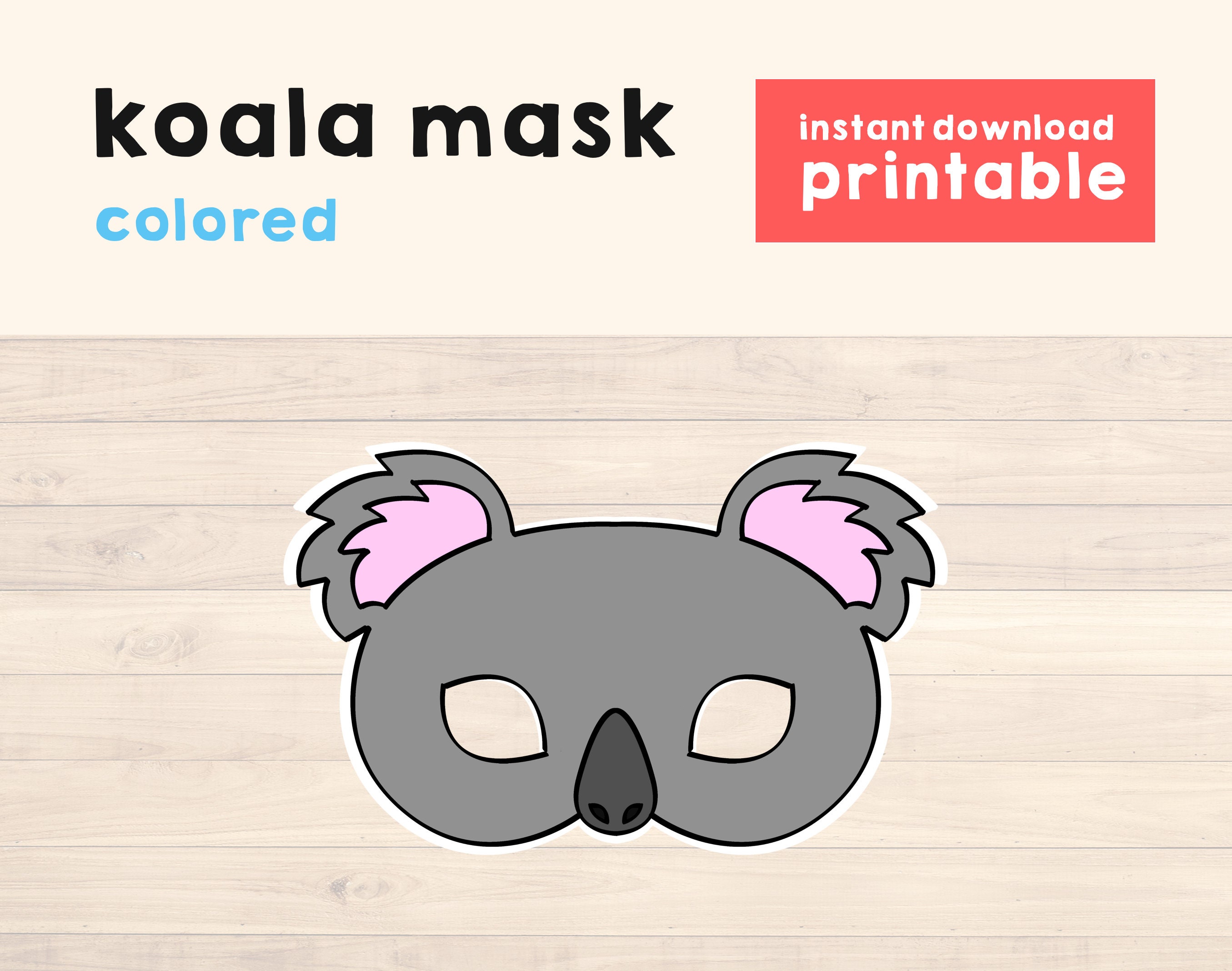 Koala Mask Printable Koala Costume Koala Birthday Theme | Etsy New Zealand