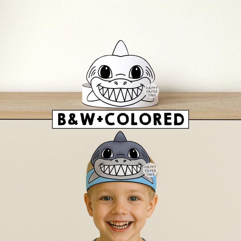 Shark Paper Crown Party Coloring Printable Party Hat Kids Craft Ocean ...