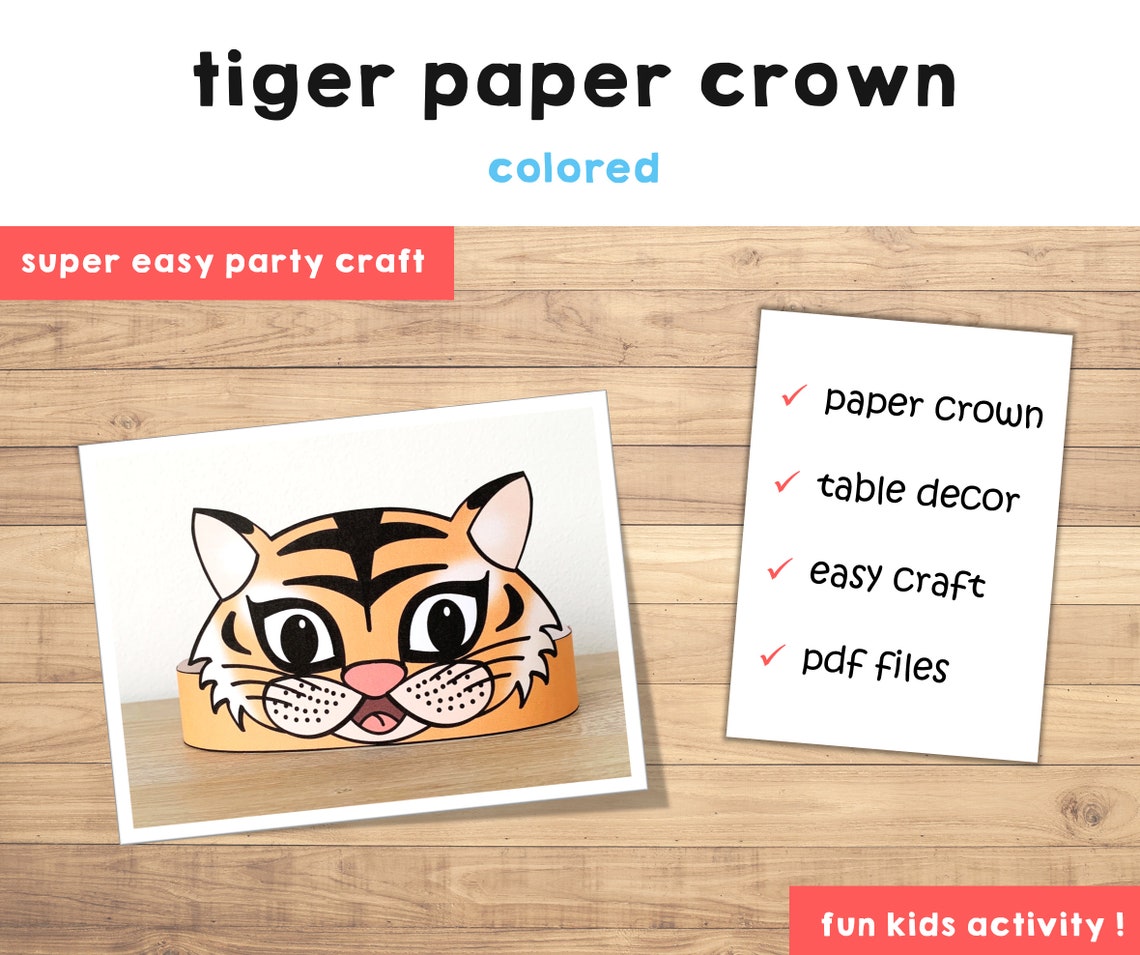 Tiger Paper Crown Party Printable Kids Craft Tiger Birthday Gift Favor ...