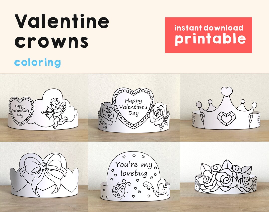 Valentine Paper Crowns Headbands Party Activity Printable Kids Easy ...
