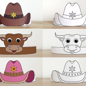 Wild West Paper Crown Coloring Headband Cowboy Sheriff Cowgirl Party ...