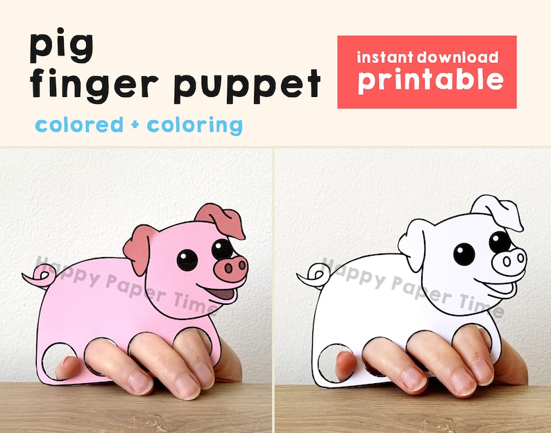 Pig Paper Craft Printable Farm Animal Finger Puppet Kids Craft - Etsy