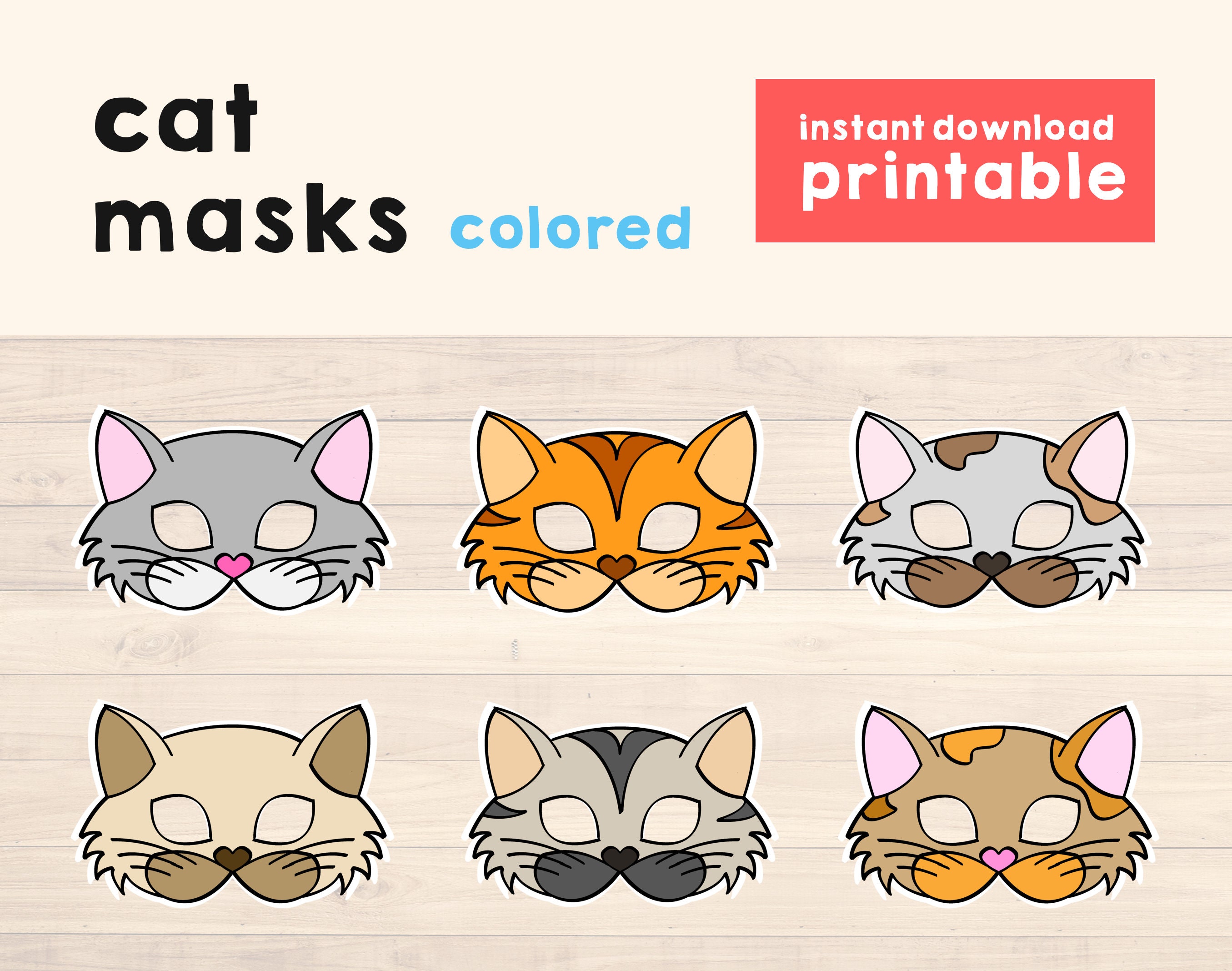 Cat costume Cat Masks Printable Cat Birthday Party Props Kitty | Etsy