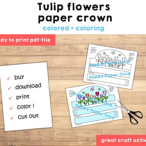 Tulips Flower Paper Crown Party Coloring Printable Kids Craft Spring ...