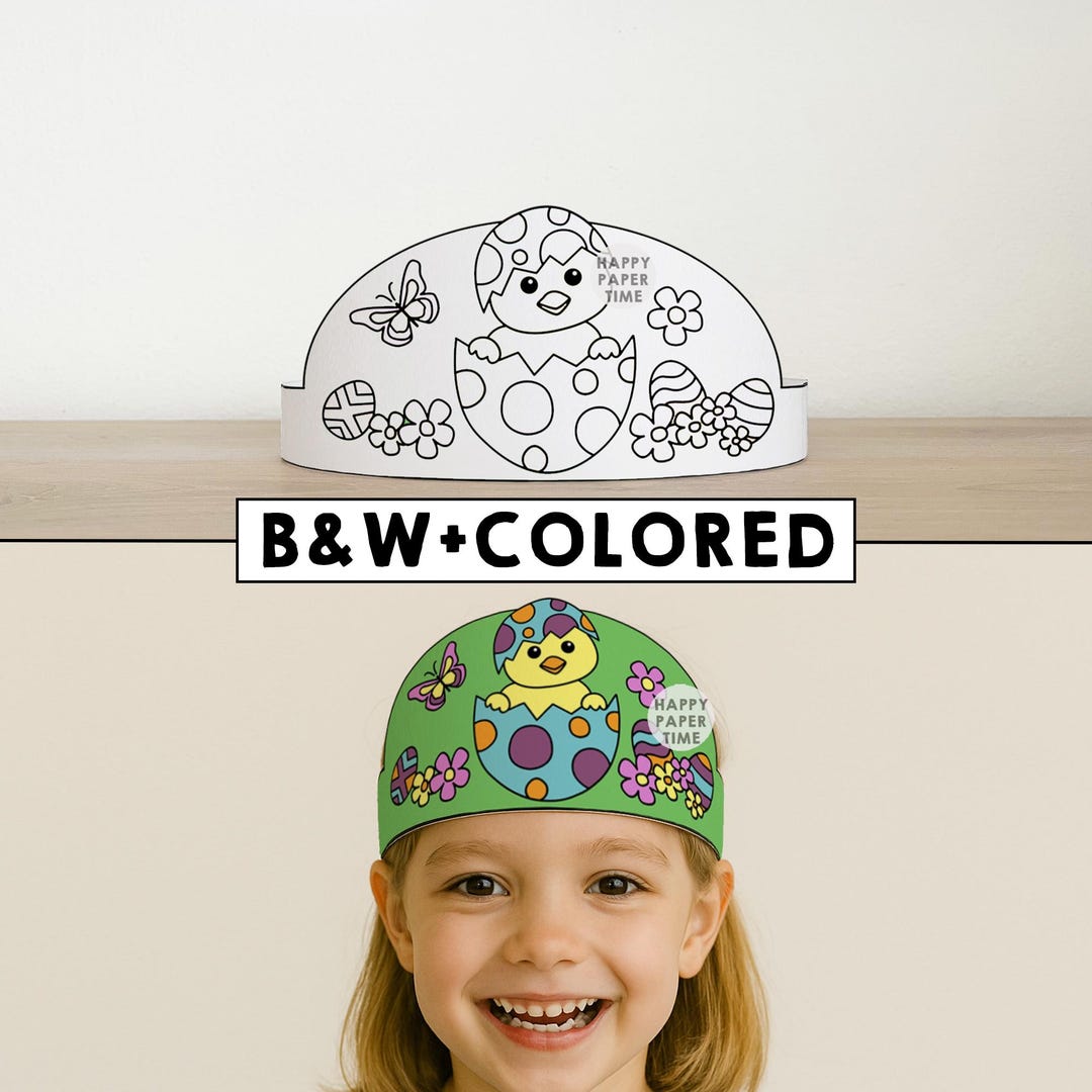 Easter Chick Eggs Hat Paper Crown Coloring Headband Easter Cut Out ...