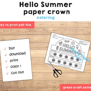 Summer Paper Crowns Printable Kids Craft Coloring Birthday Party Favor ...
