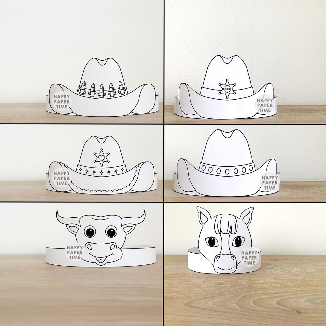 Wild West Paper Crown Hat Headband Coloring Cowboy Sheriff Cowgirl ...