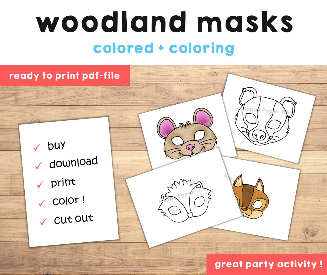 Woodland Animal Masks Template pdf Crafting Kid Party Favor | Etsy