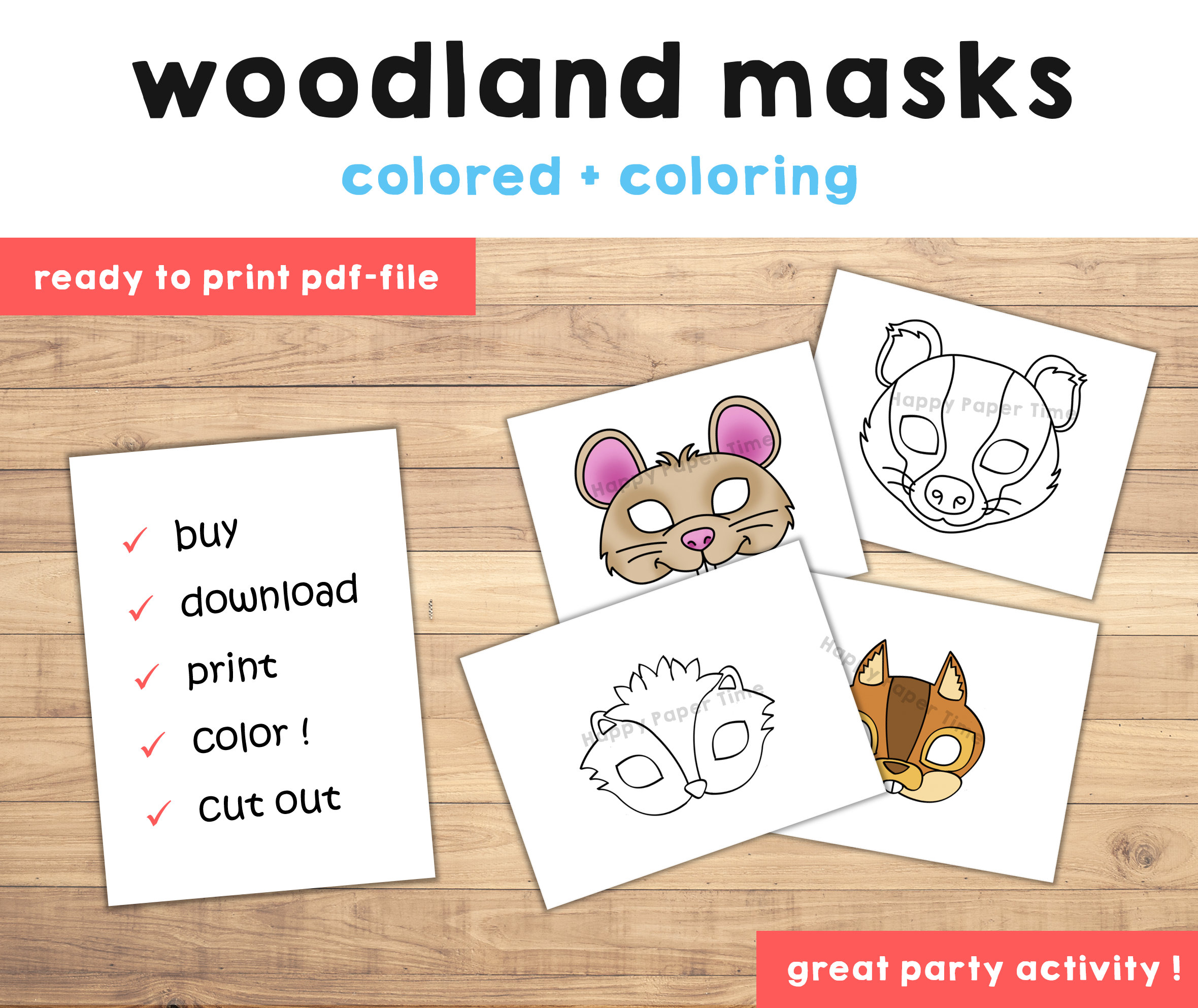 Woodland Animal Masks Template Pdf Crafting Kid Party Favor - Etsy