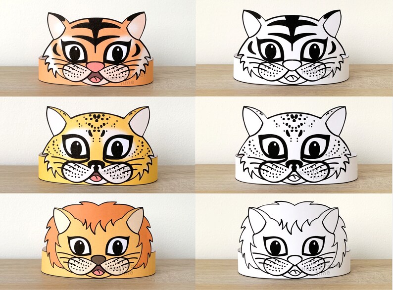 Tiger Crown Cheetah Crown Lion Crown Animals Paper Activity | Etsy