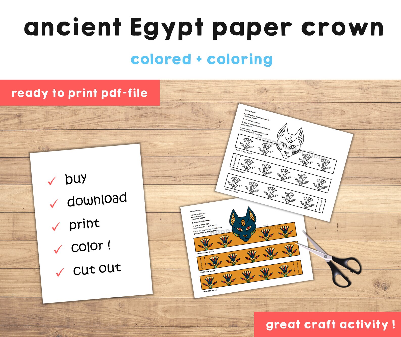 Ancient Egypt Cat Paper Crown Hat Template Party Coloring - Etsy