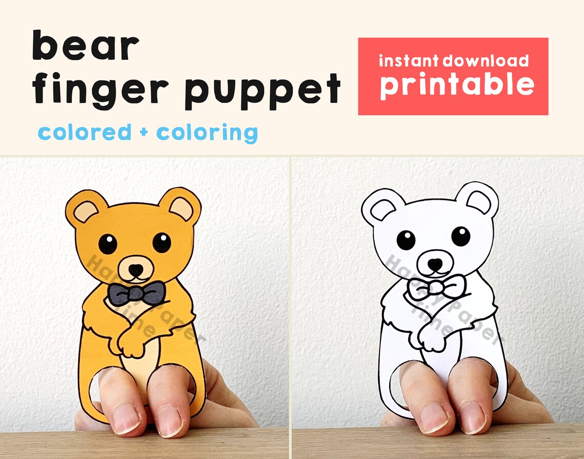 Bear Paper Craft Printable Woodland Animal Finger Puppet Kids | Etsy
