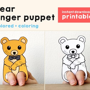 Bear Paper Craft Printable Woodland Animal Finger Puppet Kids | Etsy