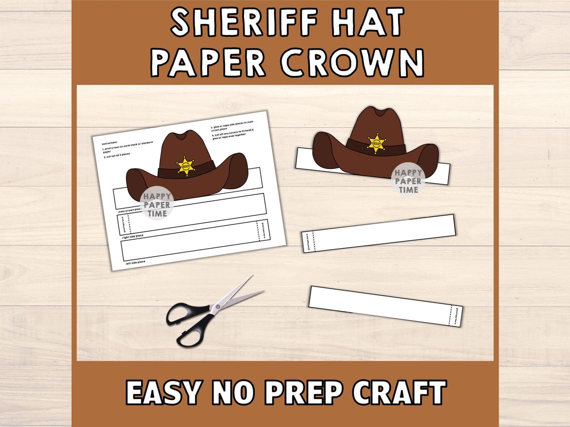 Sheriff Hat Paper Crown Party Costume Printable Kids Craft Wild West ...