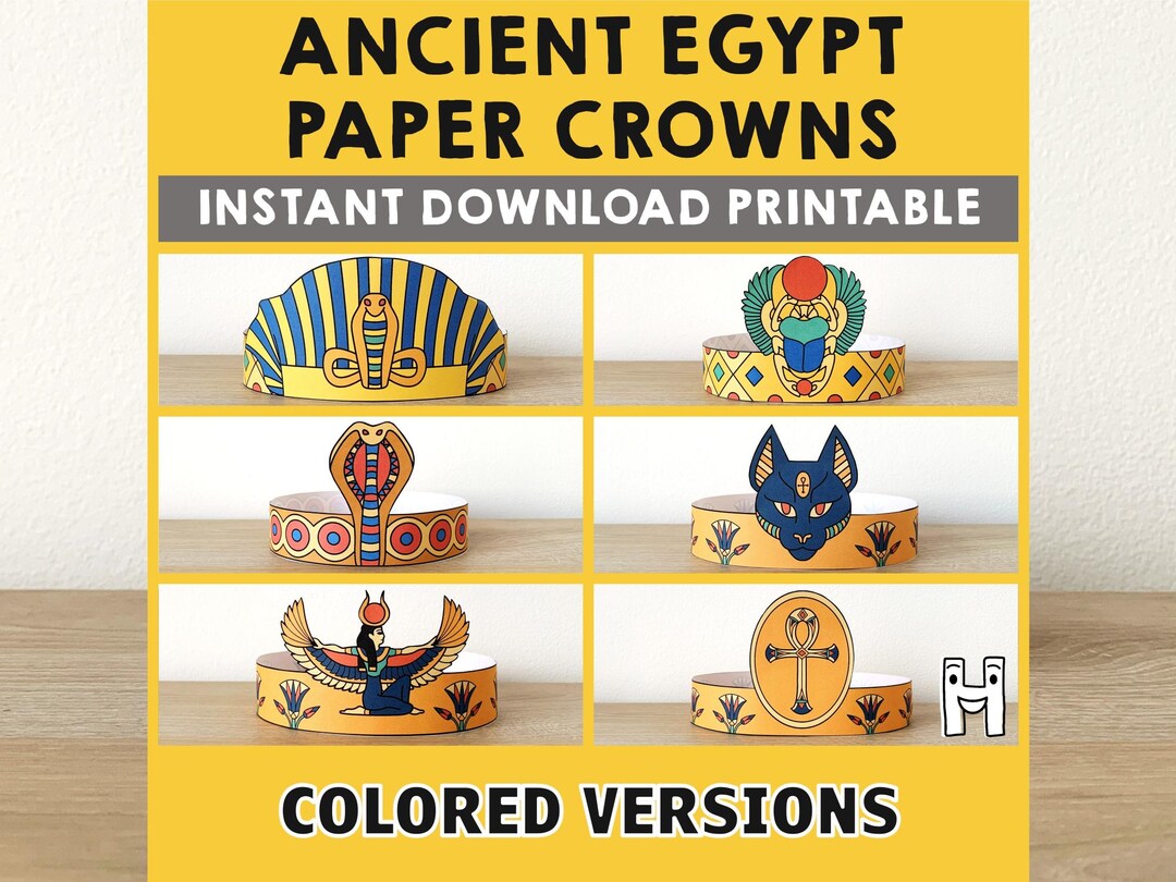 Ancient Egypt Paper Crowns Pharaoh Cobra Cleopatra Isis Scarab Cat Ankh ...