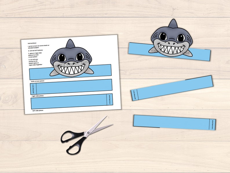 Shark Paper Crown Party Coloring Printable Party Hat Kids - Etsy