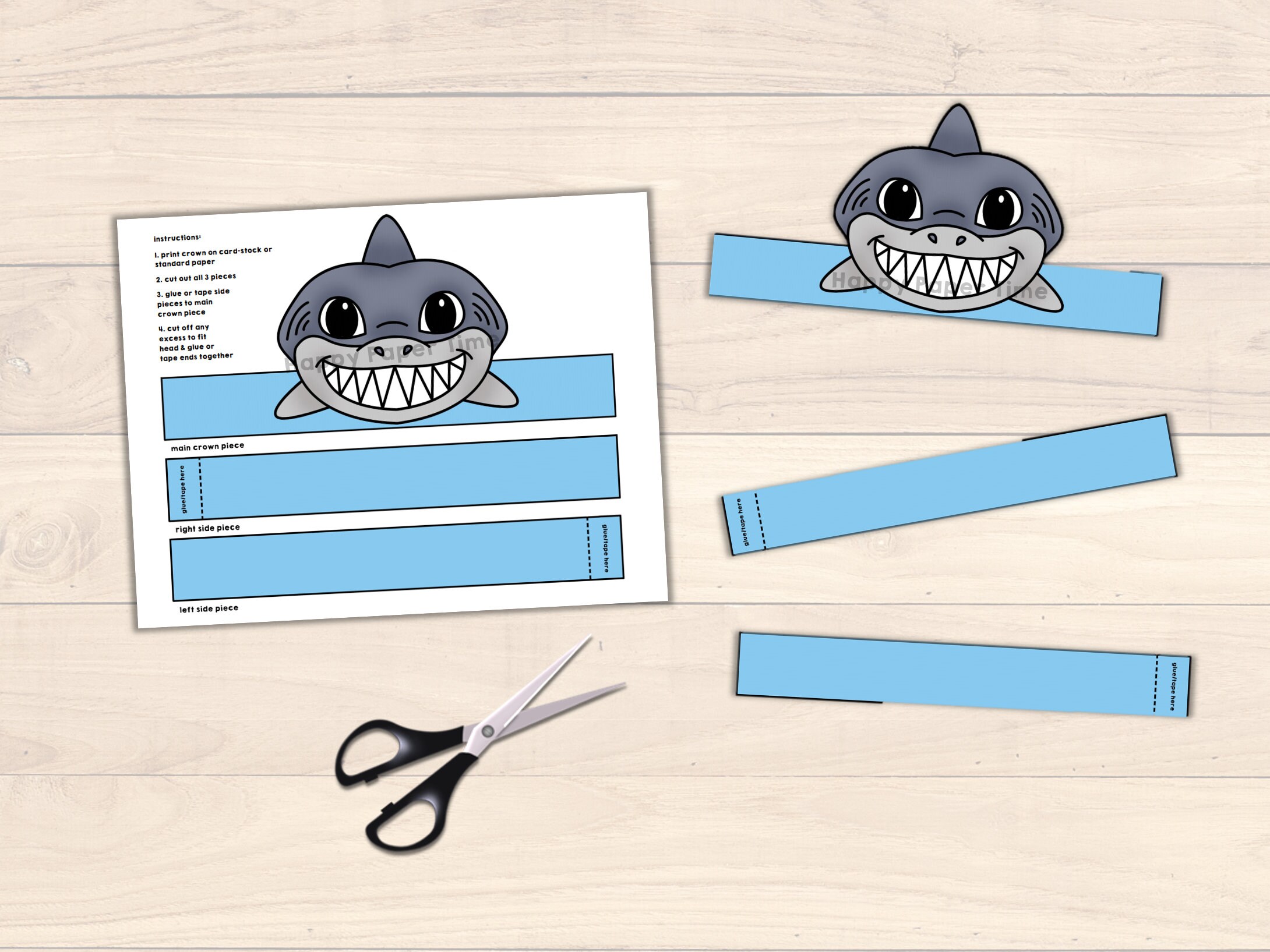 Shark Paper Crown Party Coloring Printable Party Hat Kids - Etsy