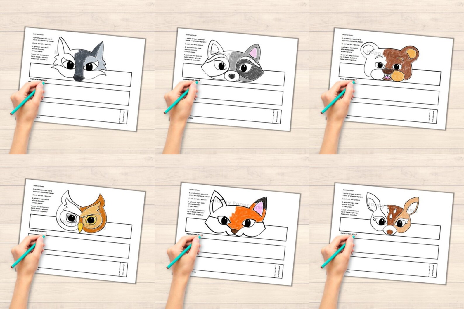 Woodland Animals Paper Crowns Activity Printable Kids Craft - Etsy