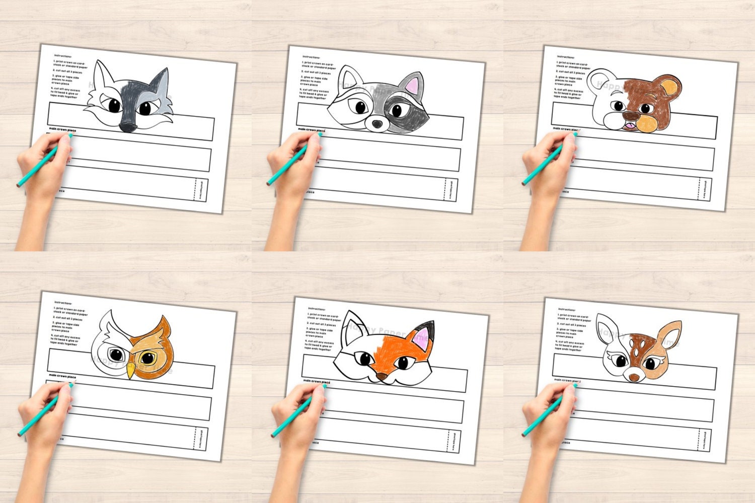 Woodland Animals Paper Crowns Activity Printable Kids Craft - Etsy