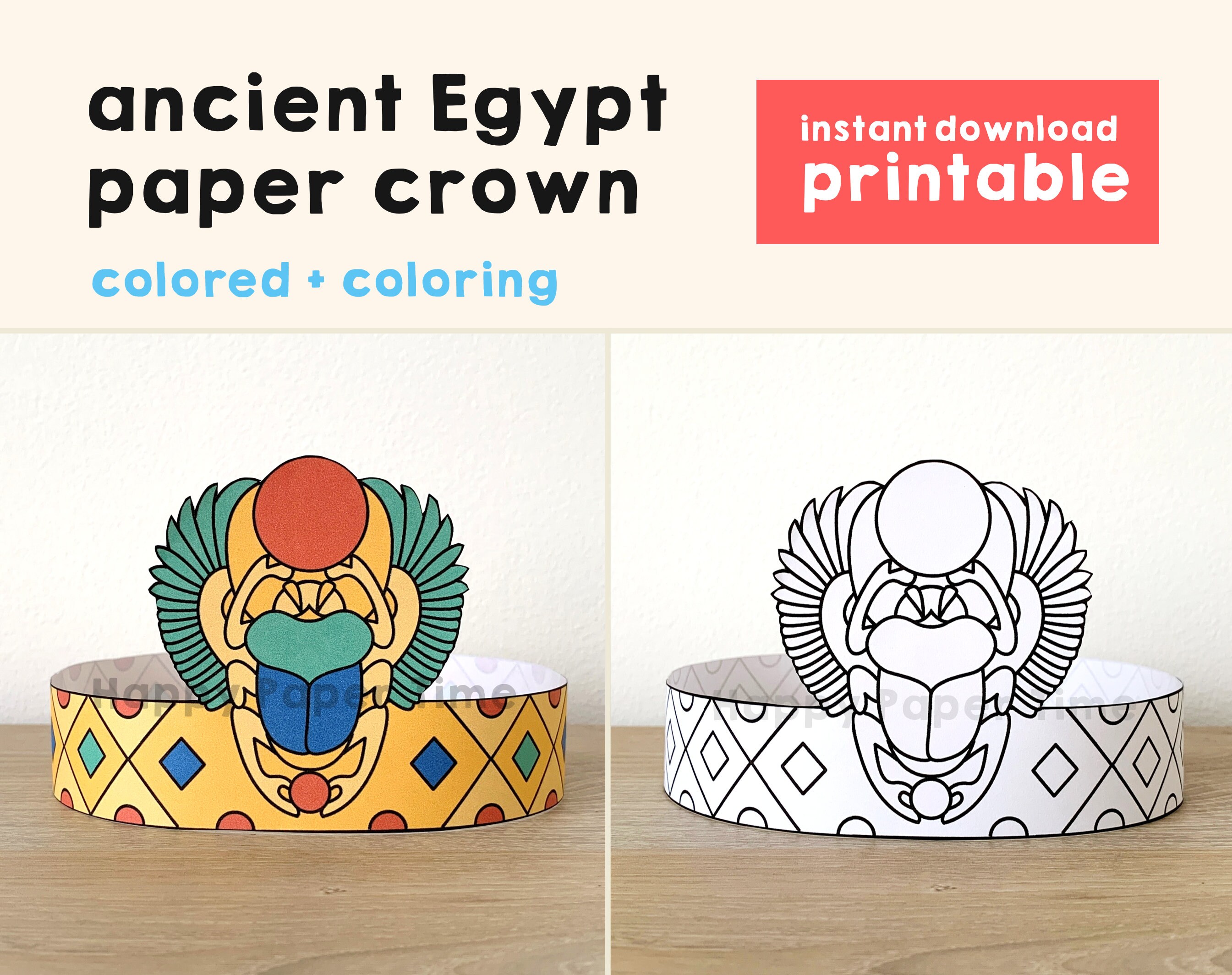 Ancient Egypt Scarab Paper Crown Princess Template Party - Etsy