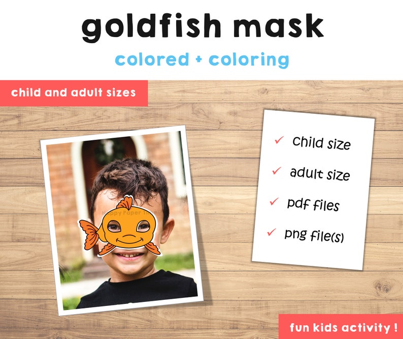 Goldfish Mask Paper Fish Pet Animal Mask Party Favor Pet Printable ...
